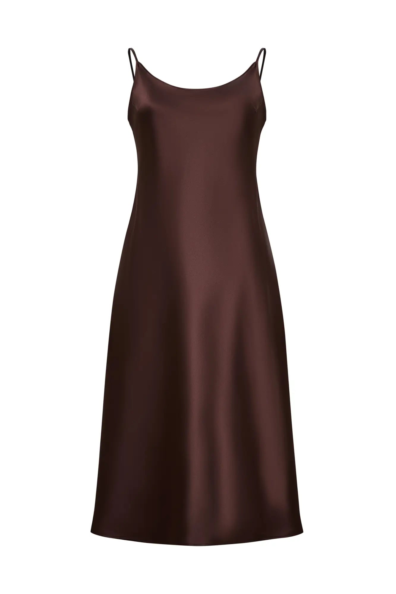 Brown Satin Slip Dresses | Serena Silueta – Warmth & Timeless Elegance